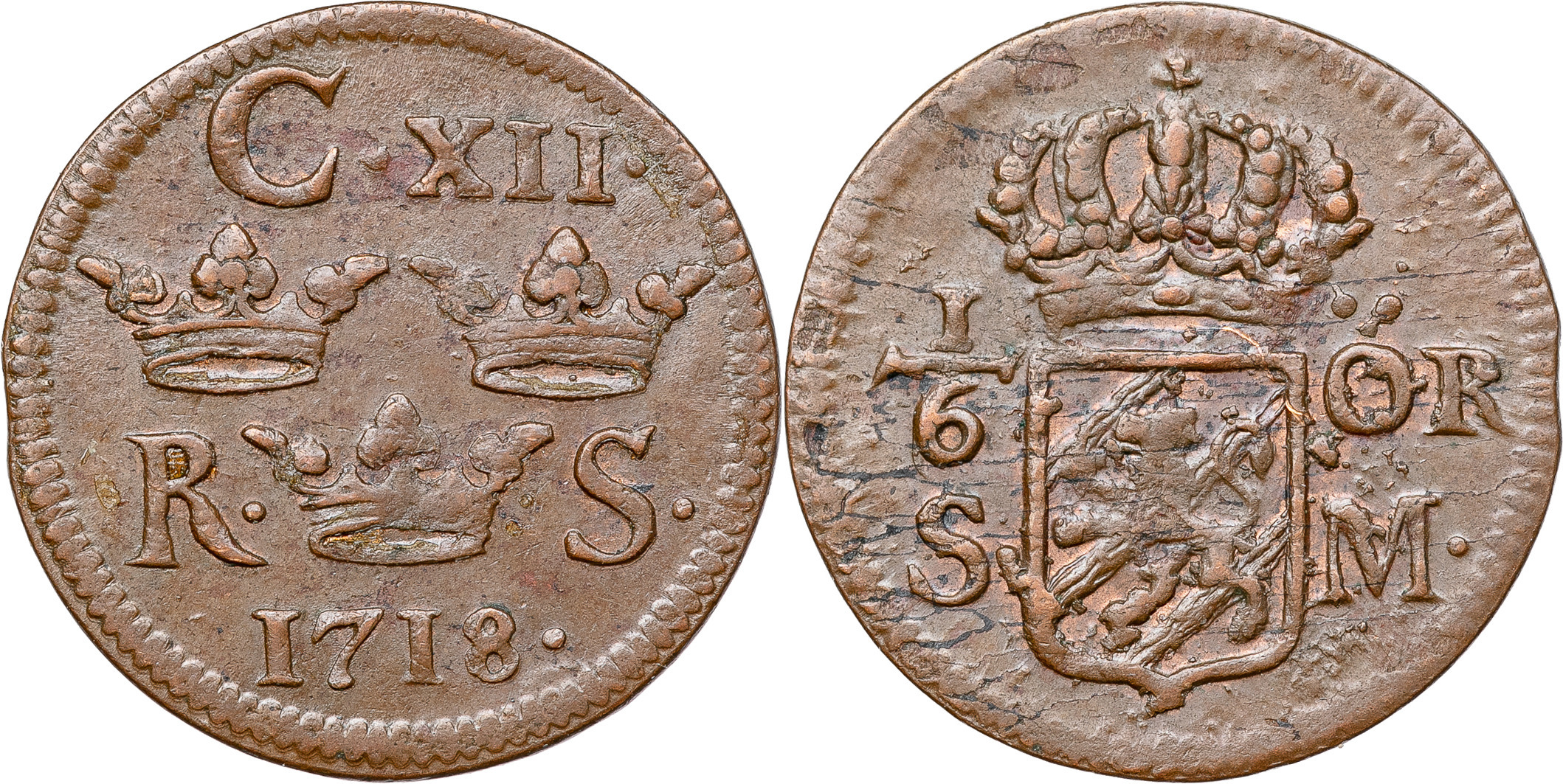 KARL XII (1697-1718). AVESTA. 1/6 öre SM 1718. | Auktion